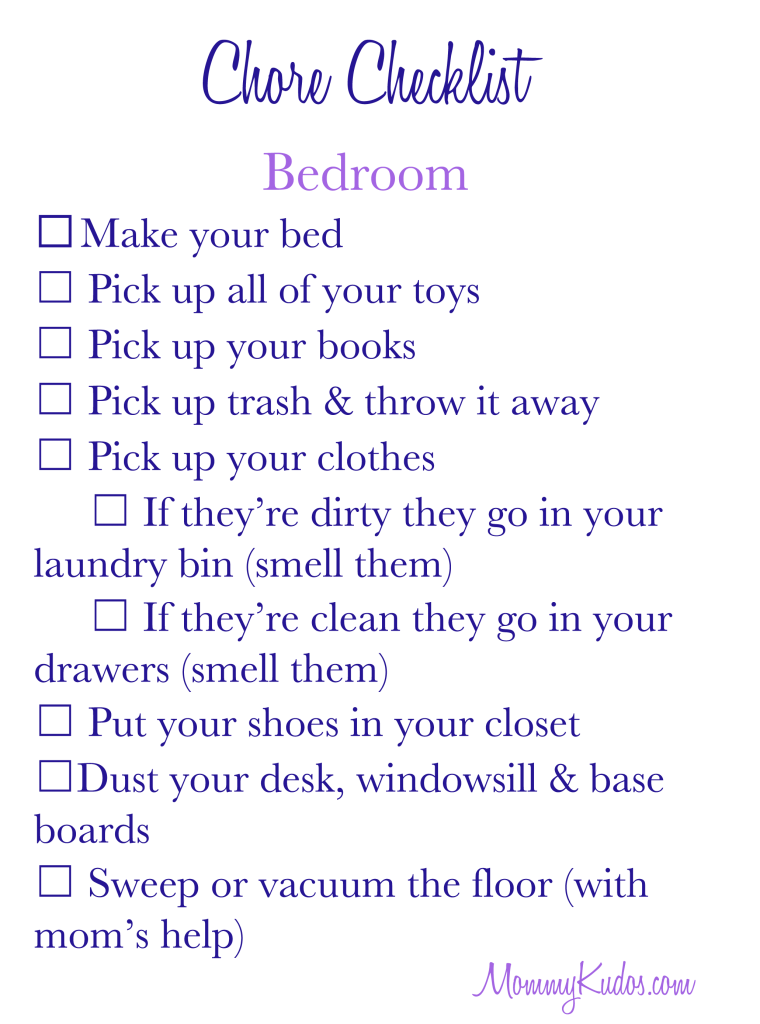 Chore Checklist- Big Girl Bedroom - Mommy Kudos
